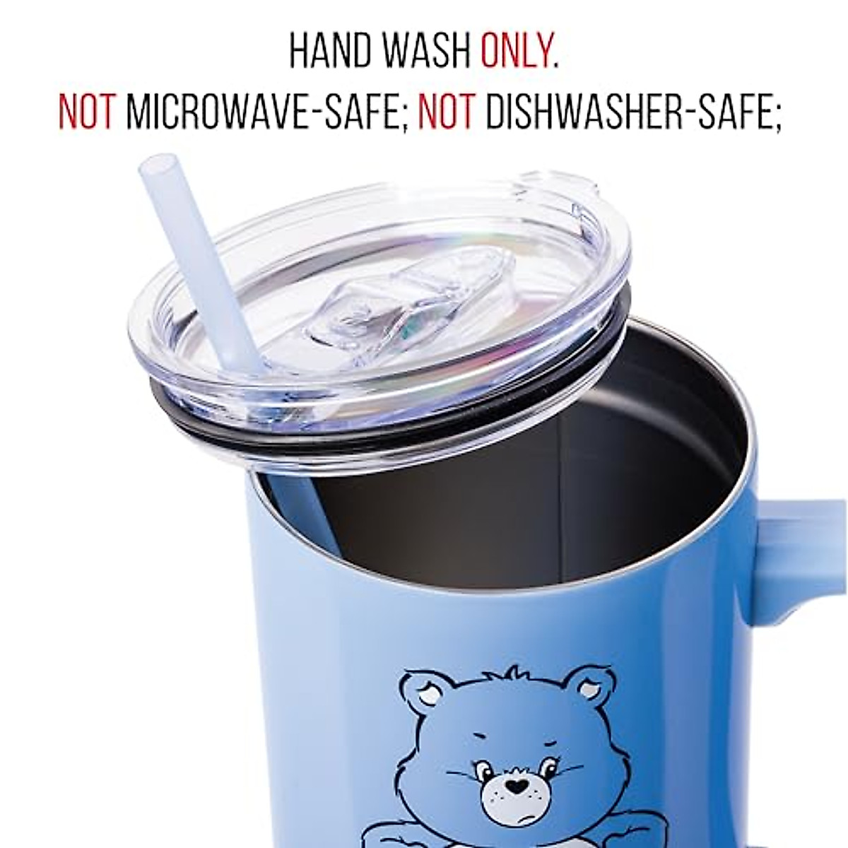 Silver Buffalo Care Bears Grumpy Bear Like I Care Stainless Steel Tumbler with Handle and Straw, Fits in Standard Cup Holder, 40 Ounces