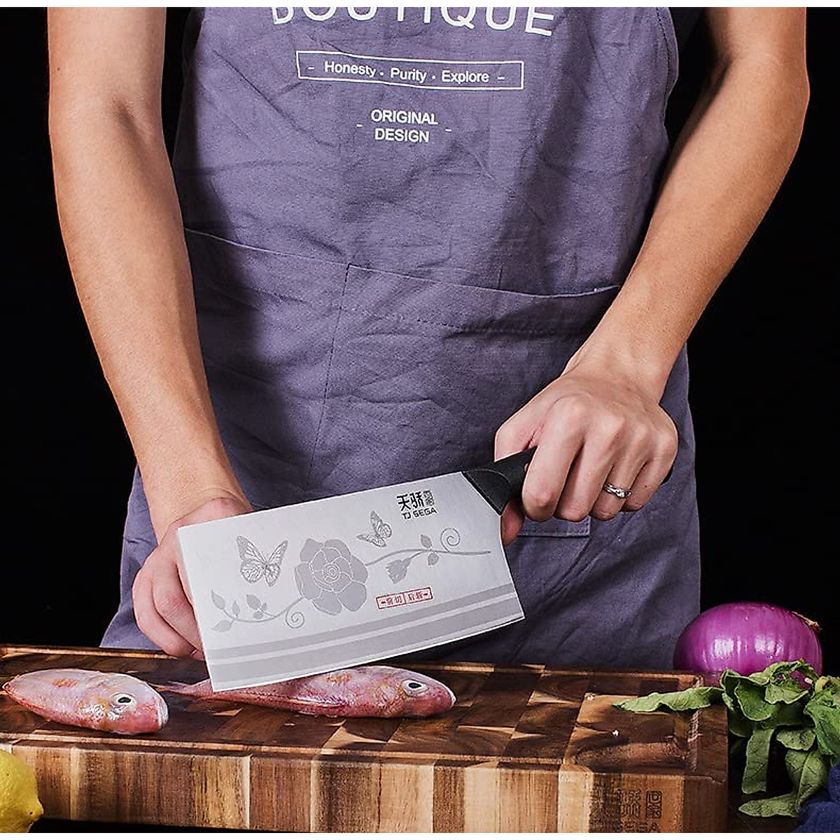 Meat Cleaver Knife 7.5 Inch, Ultra Sharp Chinese Chef's Knives, Full-tang Chopping Knife, 30Cr13 Steel Blade Thickness 2.5 mm, TJ SEGA Series TC1705