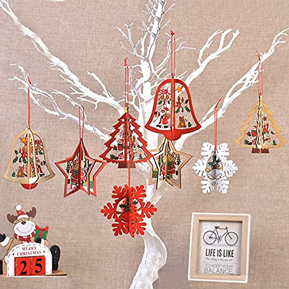 IAMAGOODLADY Christmas Decorations,Christmas Tree Pendant Hanging Home Ornament Christmas Decoration,Wooden Hollow Three-Dimensional Snowflake Ornament 50% Percent Stuff