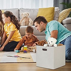 DULLEMELO Cube Storage Bins 13x13 Fabric Storage Cubes, Large Foldable Storage Cube Baskets with Dual Handles, Fabric Cube Organizer Boxes for Home Closet Shelf Bookcase,Set of 4,Light Grey