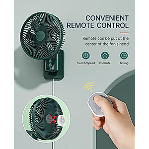 Oscillating Wall Mount Small Fan with Remote Control and Timer, 8.5Inch, 4 Speeds, Included Adapter, 120° Adjustable Tilt, High Velocity, 70Inch Cord, Quiet, for RV Bedroom Kitchen Gym, Garage,12 W