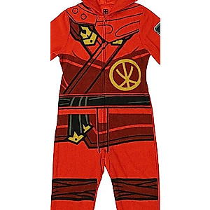 LEGO Ninjago Boy's Pajamas Set, Hooded Ninja Unionsuit, Kai Red, Size 4/5