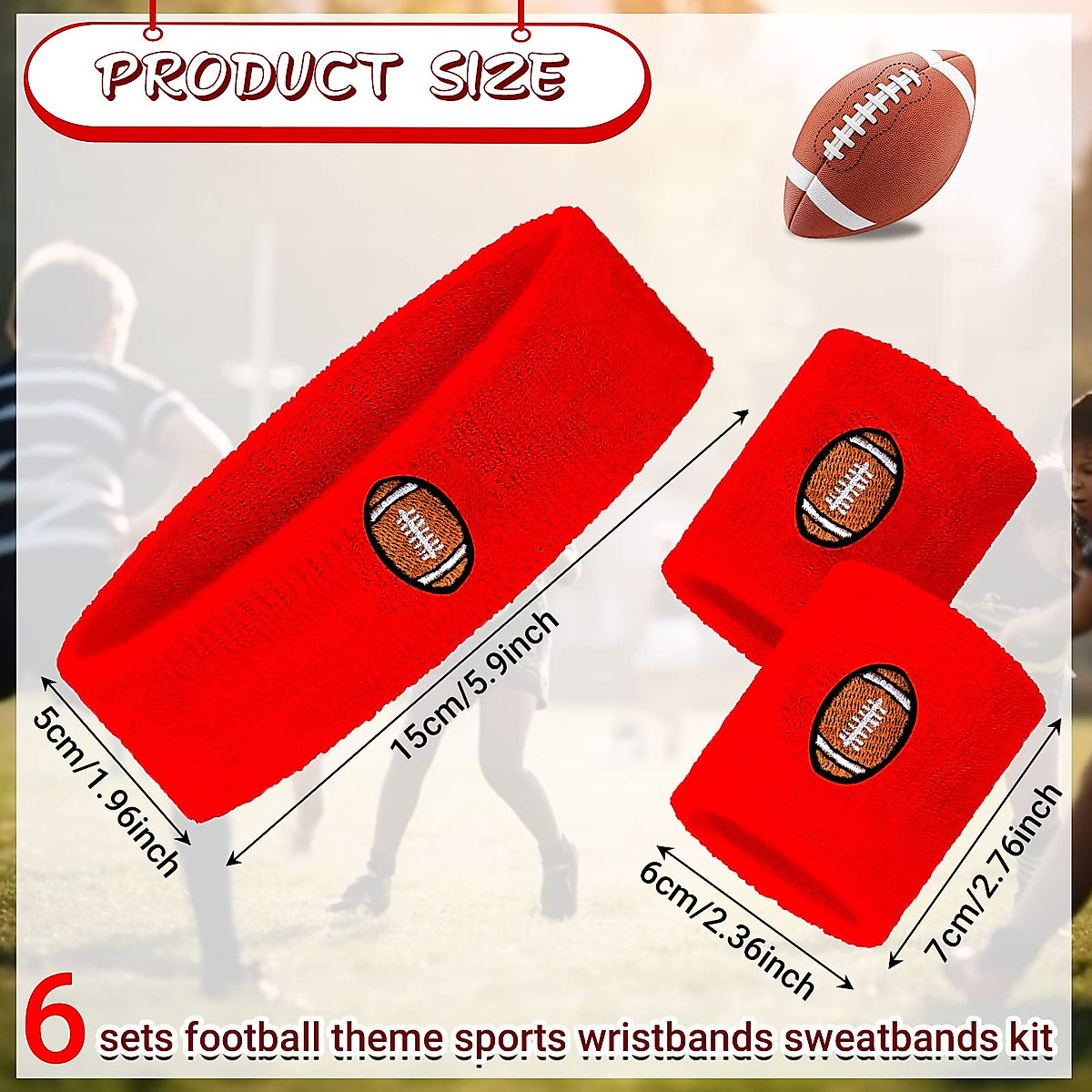 6 Sets Kids Football Wristbands Sweatbands Kit 6 Pairs Athletic Football Wrist Sweatbands,Wrist Sweatband Wicking Wrist Sweatband Terry Cloth Wristband for Party Accessories