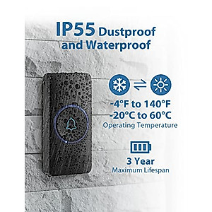 Wireless Doorbell, AVANTEK D-3B Waterproof Door Chime Kit Operating at over 1300 Feet with 2 Plug-In Receivers, 52 Melodies, CD Quality Sound and LED Flash