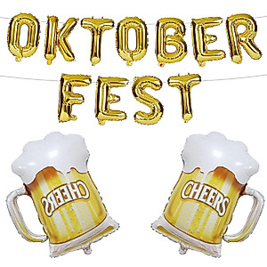 Oktoberfest Beer Mug Balloon Cheers Party Decorations Gold Balloons for German Oktoberfest Anniversary Festival Celebration Theme Backdrop Décor
