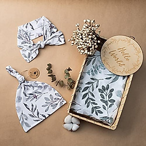 Miaoberry 100% Organic Eucalyptus Muslin Swaddle Set with Hat and Bow