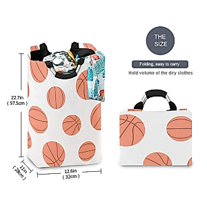 22.7"(H) Collapsible Laundry Hamper Basketball Print Laundry Basket Organizer Large with Handle Foldable Clothes Hamper