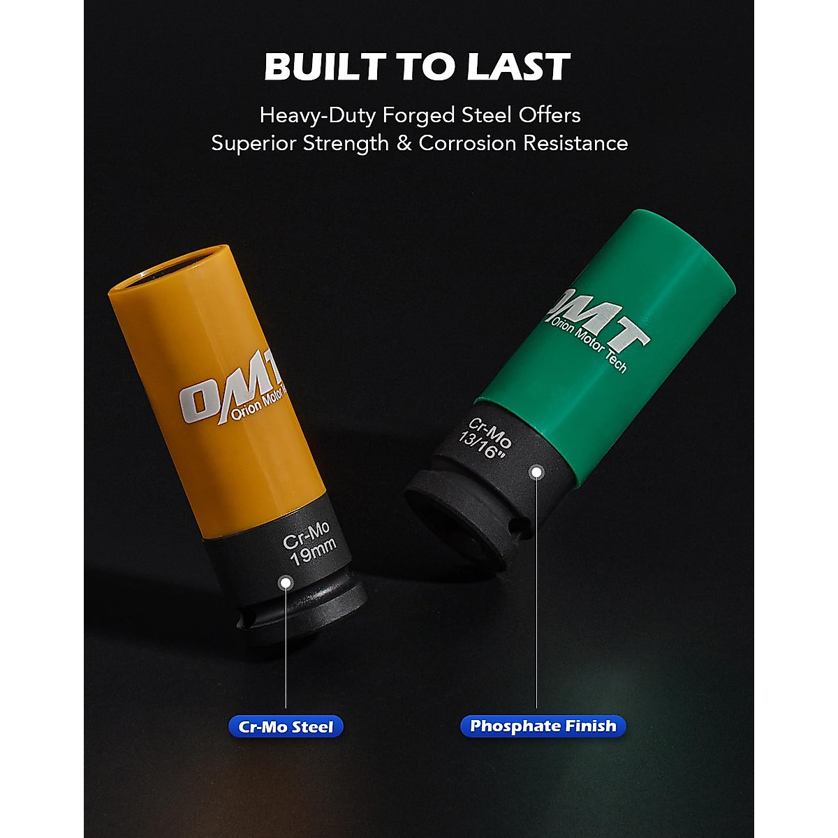 Orion Motor Tech 1/2" Drive Lug Nut Socket Set, Metric 17 19 21 mm & SAE 13/16 7/8 in. Wheel Socket Set, 5pc Impact Lug Nut Socket Set, Thin Wall Lug Nut Socket Set with Colored Protective Covers