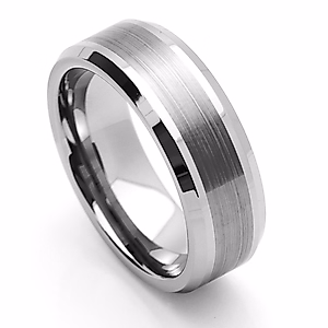 DoubleAccent 8MM Comfort Fit Tungsten Carbide Wedding Band Beveled Edges Brushed Center Tungsten Ring (5 to 15), 9.5