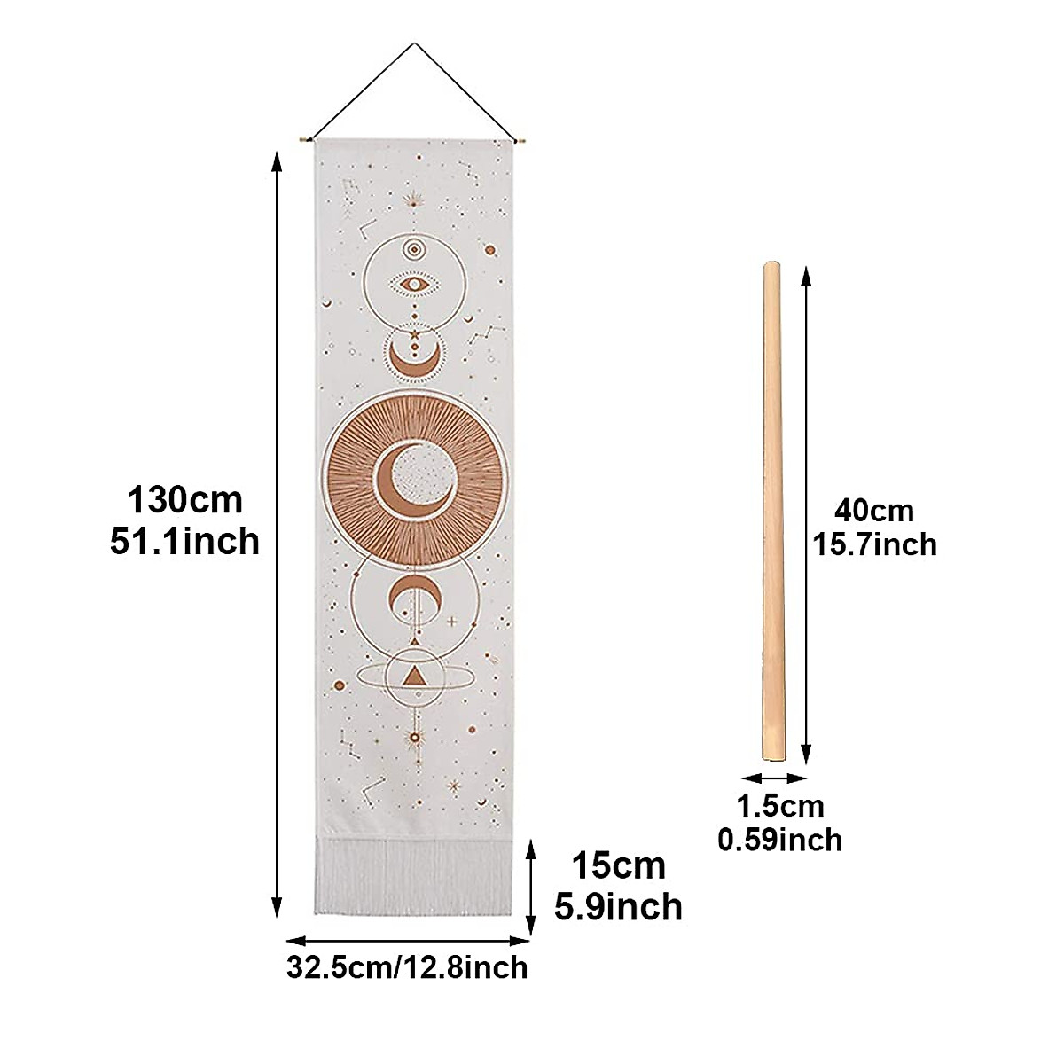 CALIDAKA Moon Phase Tapestry,Moon Stars Tapestry,Starry Sky Tapestry,Moonlit Garden Tapestry,Linen,Modern Home Decor(White)