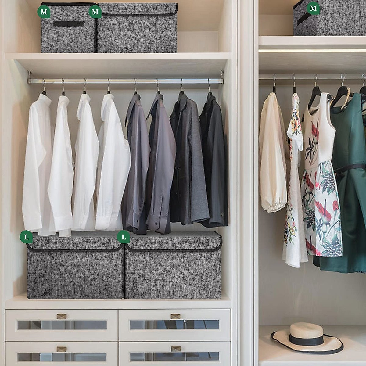 Bagnizer Large 17" 42 Quarts Collapsible Stackable Storage Bins with Lids [3-Pack] Foldable Fabric Linen Storage Boxes Cube, Closet Organizer Baskets with Label for Home (16.7 x 12 x 12, Gray)