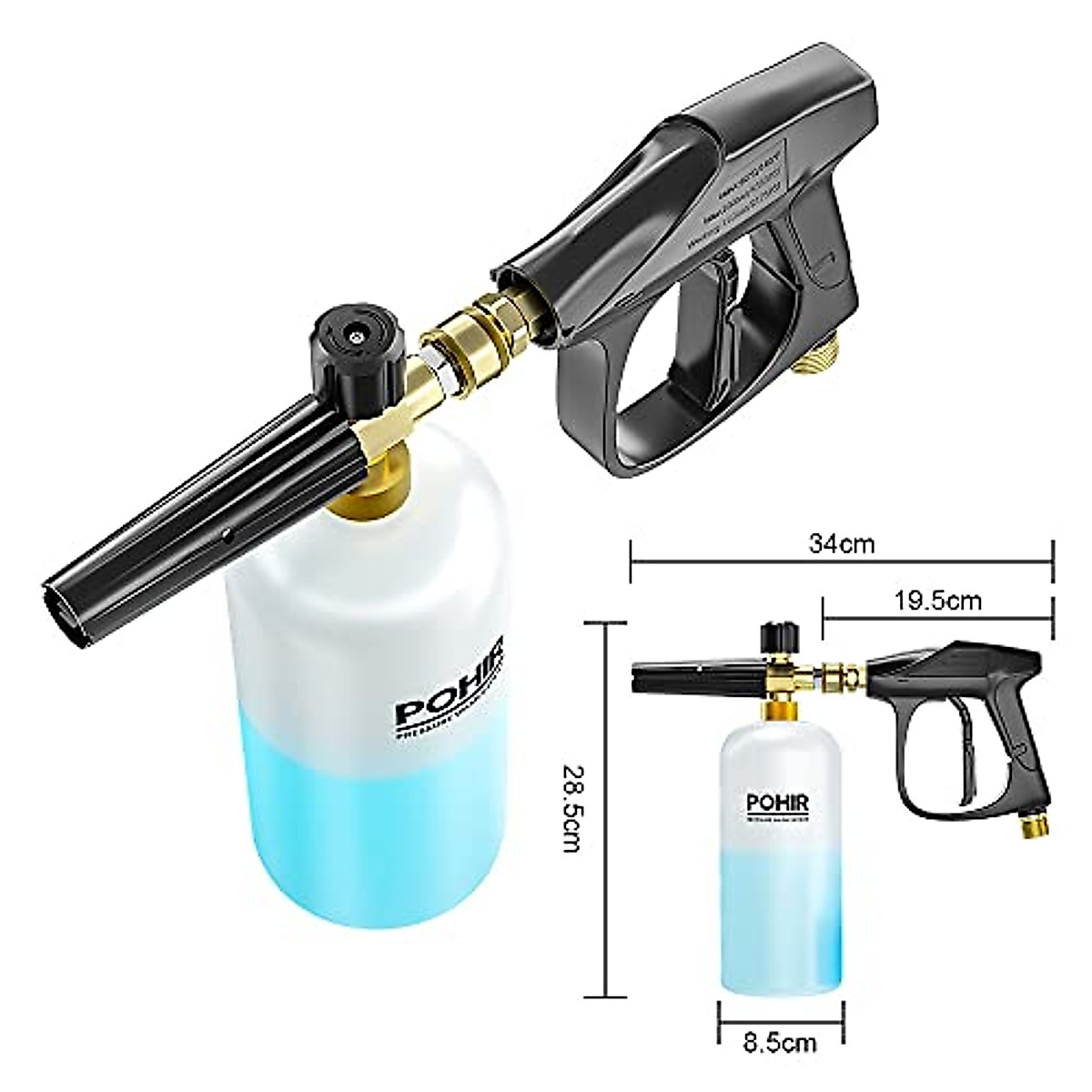 Pressure Washer Foam Gun Kit - Car Wash Short Wand with 1/4" Quick Connector, 3400 PSI Short Gun Foam Cannon + Microfiber Applicator & Sponge Mitts for Easy Cleaning 1 Liter