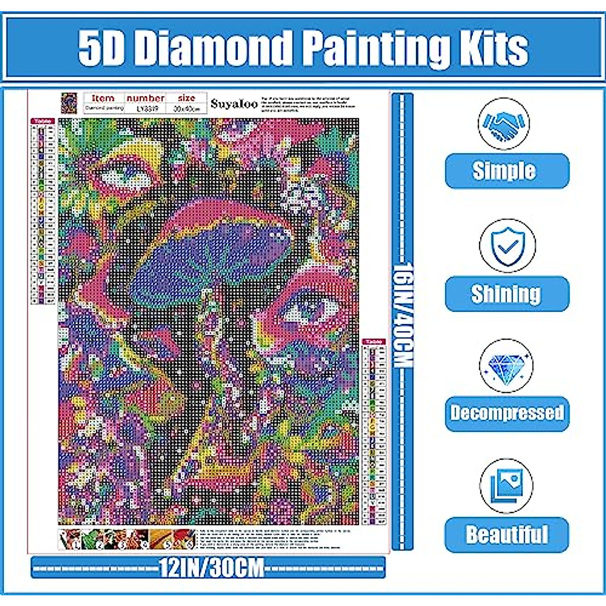 Suyaloo Mushroom Diamond Painting Kits for Adults,5D Full Drill Round Crystal Rhinestone Diamond Art Gem Painting,DIY Mandala Diamond Painting Animals for Home Wall Decor 11.7x15.8inch