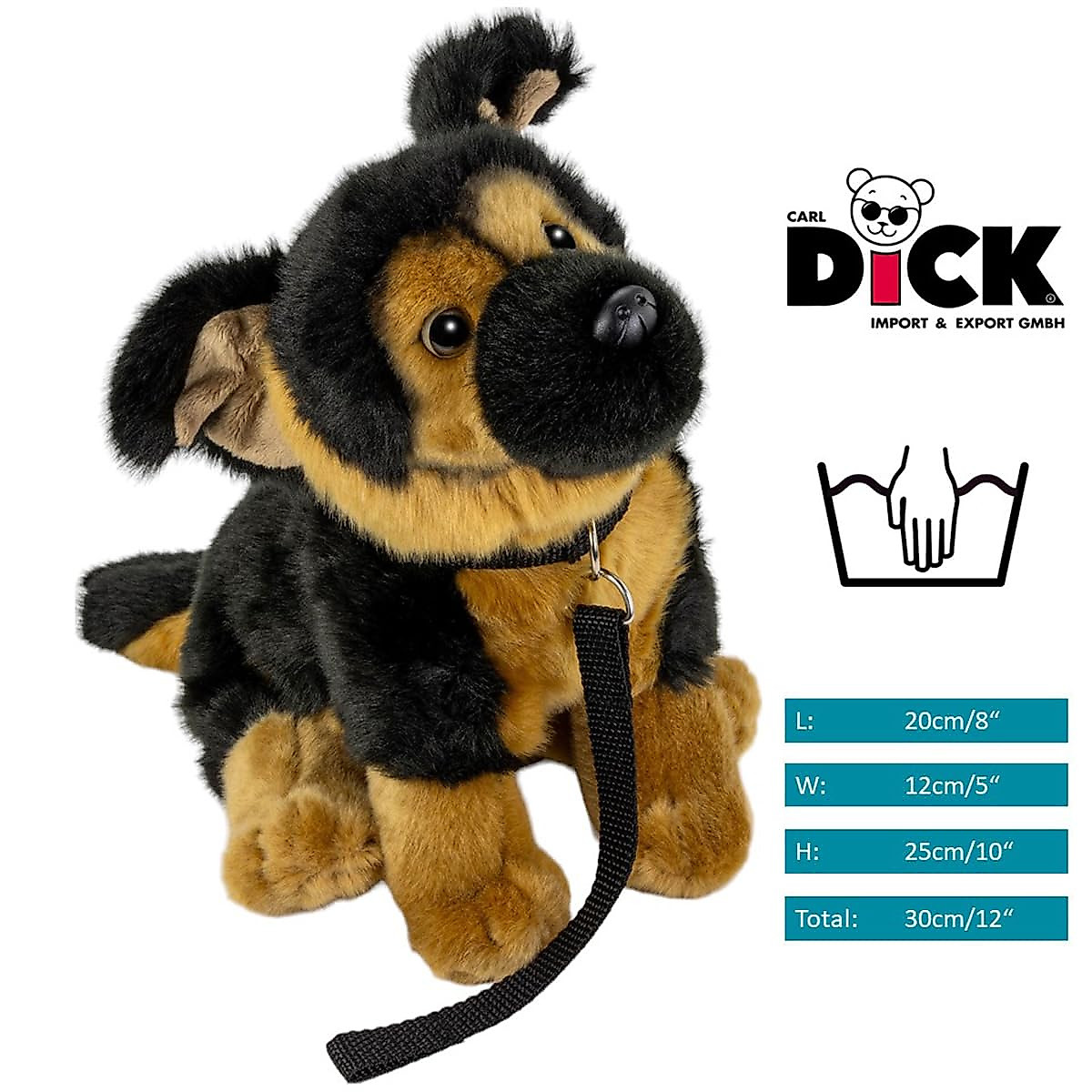 Carl Dick German Shepherd Dog with Lead 10 inches, 25cm, Plush Toy, Soft Toy, Stuffed Animal 3498