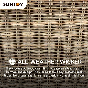 Sunjoy 38 in Fire Pit Table, Patio Propane Gas Burning Brown All-Weather Wicker Firepits Large Fire Table with Lid for Outside by AmberCove