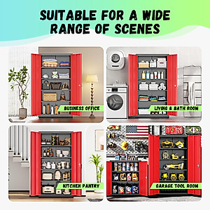 INTERGREAT Metal Storage Cabinet, 72" Tall Locking Storage Cabinet with 2 Doors and 4 Adjustable Shelves, Steel Tool Locking Cabinet for Home Office, Warehouse, School (Black Red)