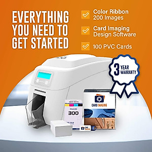Magicard 300 Single Side ID Card Printer & Supplies Bundle Badge Maker Machine (3300-0001)