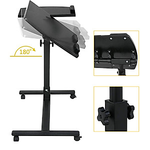 ZENY Mobile Laptop Stand Overbed Table Rolling Desk Cart Adjustable Sit-Stand Laptop Computer Desk Bedside Standing Desk, Height Adjutable 24'' to 35''