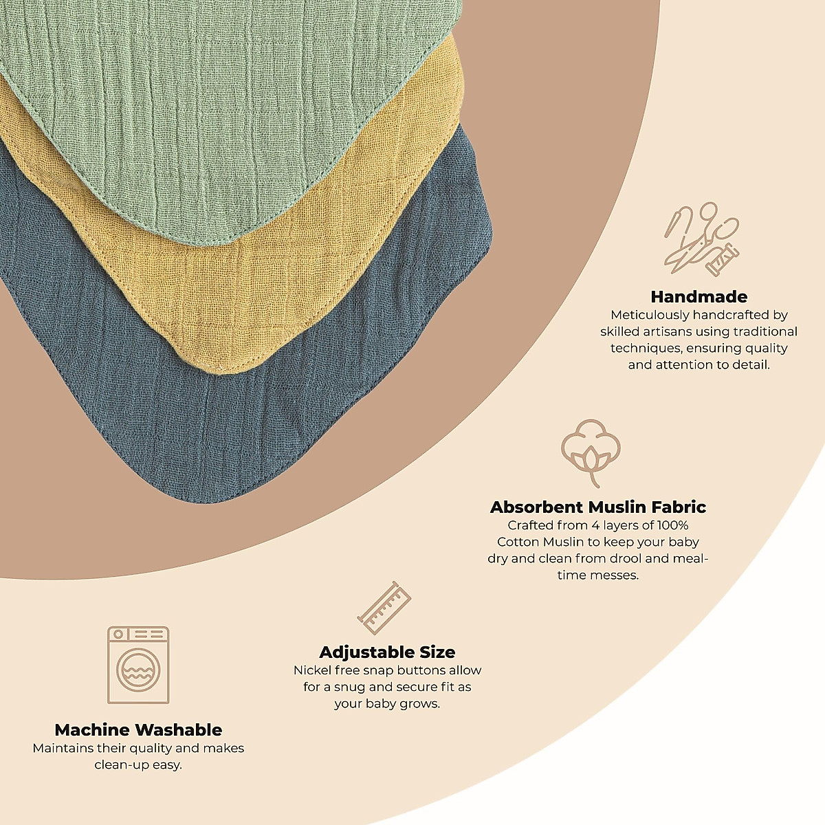 Crane Baby Soft Muslin Baby Bib Set, Adjustable and Absorbent Bandana Style Bibs for Boys and Girls, River, 3 Piece, 18.5” x 9”