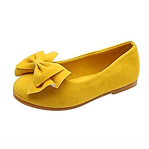 Lykmera Baby Girls Dance Shoes Sandals Solid Girls Princess Sandals Bowknot Children Kids Single Dancing Shoes Party Shoes (Yellow, 9-9.5Years Big Kids)
