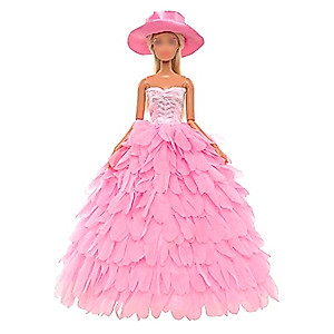 BARWA White Wedding Dress with Veil and Pink Princess Evening Party Clothes Wears Gown Dress Outfit with Hat for 11.5 Inch Girl Doll