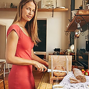 Mama's Great Bamboo Bread Slicer for Homemade Bread - Adjustable Slice Width Bread Slicing Guides with Sturdy Wooden Cutting Board - Compact & Foldable