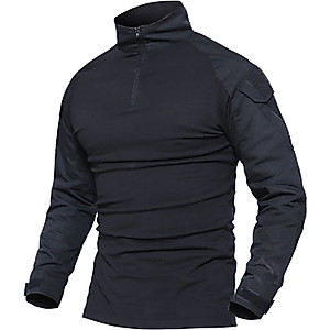 Tactical Shirts for Men Combat Shirt Long Sleeve Shirts for Men Airsoft Shirt Camping Shirt Hiking T-Shirt Hunting Tshirt Black