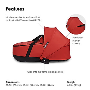 BABYZEN YOYO 0+ Bassinet, Red - Includes Thick Double Mattress, Ventilated Shell & Canopy - Requires YOYO2 Frame (Sold Separately)