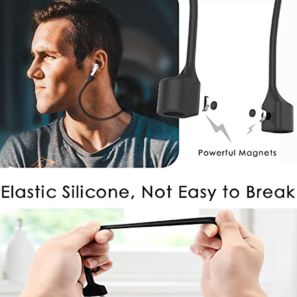 6 Pack Ultra Strong Magnetic AirPods Strap, Anti-Lost Cord for AirPods 1&2/ Pro /3rd /Pro 2, Soft Silicone Sports Lanyard and Ear Hook for AirPods Wireless Bluetooth Earphone (5*Straps,1*EarHook)