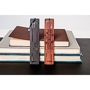 Villani Line & Bamboo Engraved Wooden Bookmark Leather Tassel Handmade Natural Hand Stained Wood for Books Accessory Unique Design Gift Set Perfect Men Women Kids Students Teachers Writers Readers