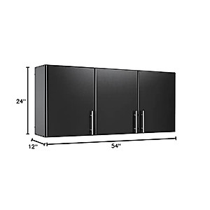 Prepac Elite 3 Door Wall Mounted Storage Cabinet, 54" W x 24" H x 12" D, Black