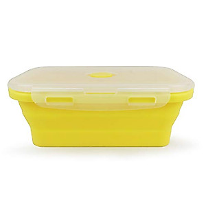 CCyanzi Set of 3 Yellow Collapsible Food Containers Collapsible Camping Bowl Silicone Storage Containers, Safe to Microwave and Freezer, 800ml