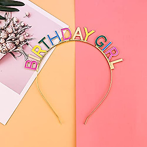Happy Birthday Crown Rainbow 'BIRTHDAY GIRL' Alloy Colorful Headband Birthday Headpiece for Party Decorations and Women Girls Birthday Gift