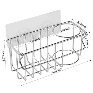 3 In 1 Sponge Holder for Kitchen Sink, Stainless Steel In Kitchen Sink Sponge Caddy/Organizer with Brush Holder + Dish Cloth Hanger + Sponge Rack With 2 Adhesive