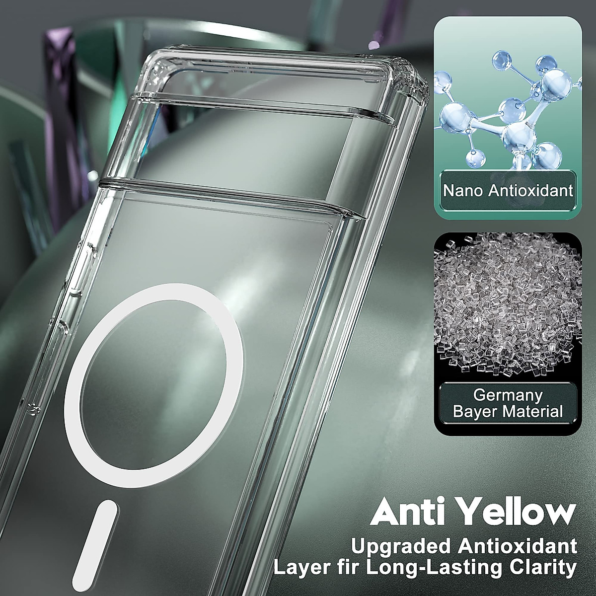 oakxco for Google Pixel 7 Pro Case Clear Magnetic Compatible with Magsafe, Thin Slim Transparent Non Yellowing, Hybrid Soft Silicone Bumper & Hard Plastic Protective Cover for Women, Clear