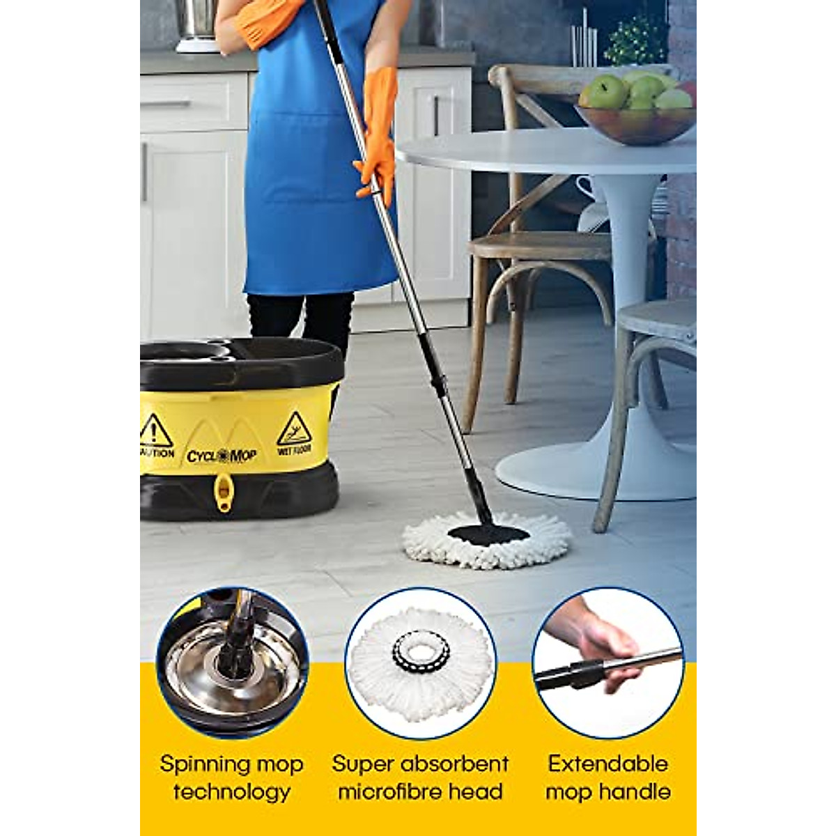 CycloMop® Commercial Spinning Spin Mop with Dolly Wheels - Heavy Duty Design for Years of Use