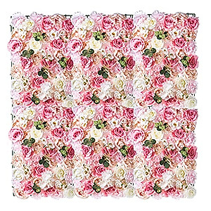 NUPTIO Flower Wall Panel for Flower Wall Backdrop, 6 Pcs 24" X 16" White & Pink Faux Roses Artificial Flower Backdrop for Flower Wall Decor, Party Wedding Decor, Bridal Shower Decor Baby Shower Decor