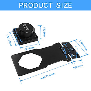 Suiwotin 1pc Hasp Lock Latch with Password Lock, Cabinet Hasp Latch Lock, Metal Security Lock Hasp for Small Door, Cabinet Door, Closet Door (Black)