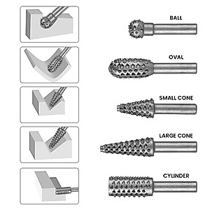 Hoteche Rotary Burr Set 5-Piece 1/4" Shank Carving Engraving Drill Bits Universal Fitment Rotary Tool Rasp Bits for Wood and Plastic Fit with Dremel, Dewalt
