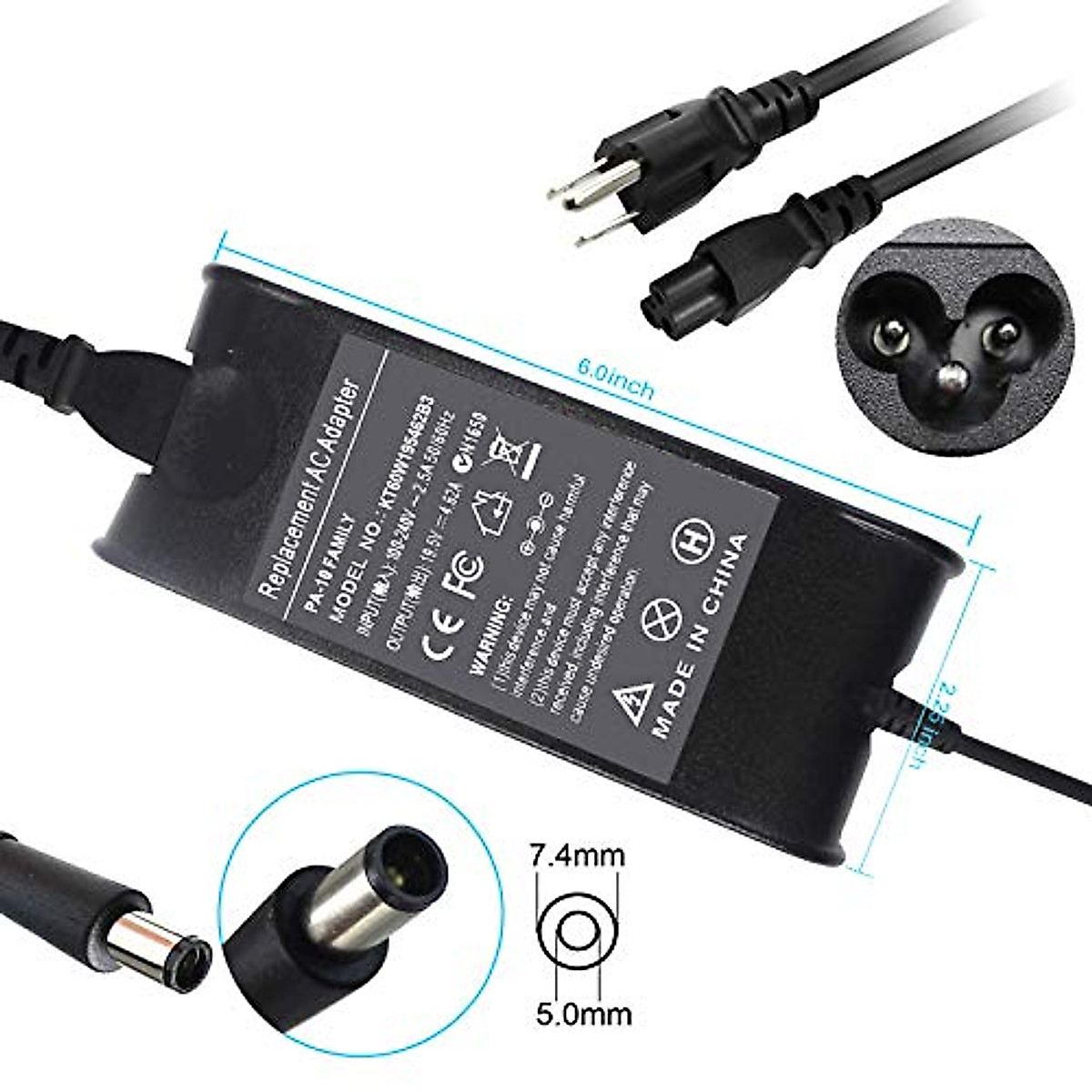 90W AC Adapter Charger for Dell Studio 1440 1555 1558 1569 1640 1645 1737 1747 1745 1749 Inspiron 14 15 17 14R 15R 17R 8500 8600 1520 1525 1570 1564 1750 1545 3543 3537 5720 7537 FA90PE1-00 PA-3E