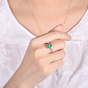 Lanmi 14K White Gold Natural Green Emerald Engagement Solitaire Rings Diamonds Wedding Band for Women Promotion