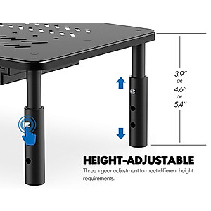 FITUEYES Monitor Stand with Drawer - Adjustable Computer Monitor Riser, Metal Desktop Stand for PC Cellphone Cable Management, Printer Display with Vented, Office Organization, Black, 2PACK