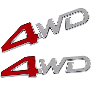 YUGEYE 2pcs 4WD Emblem Badge 3D Letter Metal Aluminum Alloy Fender Side Panel Car Sticker Replacement for All Wheel Drive Off Road SUV Auto Truck (Red Silver)