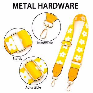 weiwei Wide Purse Strap Replacement,Flower Adjustable Guitar Style Bag Straps for Women Crossbody Handbags,Yellow Leather Design at The End