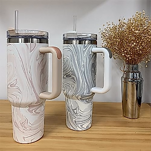 40 oz Tumbler with Handle and Straw Travel Mug Straw Covers Cup Stainless Steel Vacuum Insulated Tumbler for Water, Iced Tea or Coffee, Smoothie (PINK)