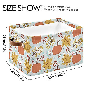Fall Pumpkin Storage Basket Fabric Storage Bin Laundry Baskets Autumn Maple Leaves Foldable Storage Boxes Organizer Bag for Baby Cloth Dog Toy Book Storage Cubes Shelf Closet Basket 16×12×8 Inches