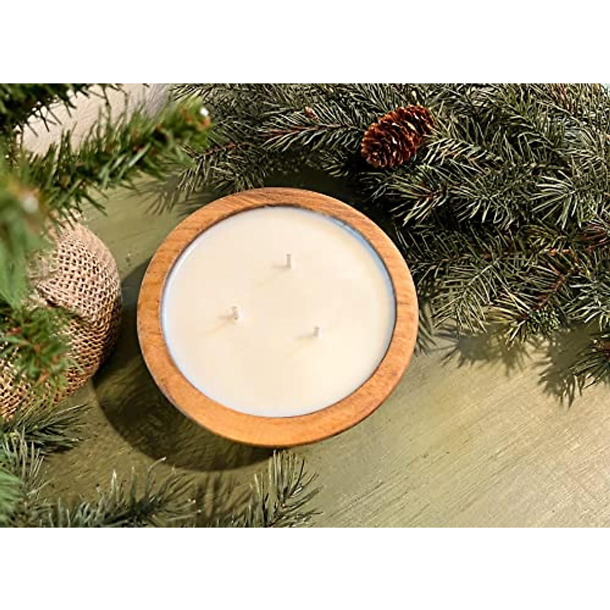 Bonneville Handmade Candles / 5 1/2" x 2" Hand Poured Wood Bowl Candle, 3 Wick/Dough Bowl Candle/Up to 25 Hour Burn Time / 100% Soy Wax/Scented Candle/Rustic Candle/Holiday (Unscented)