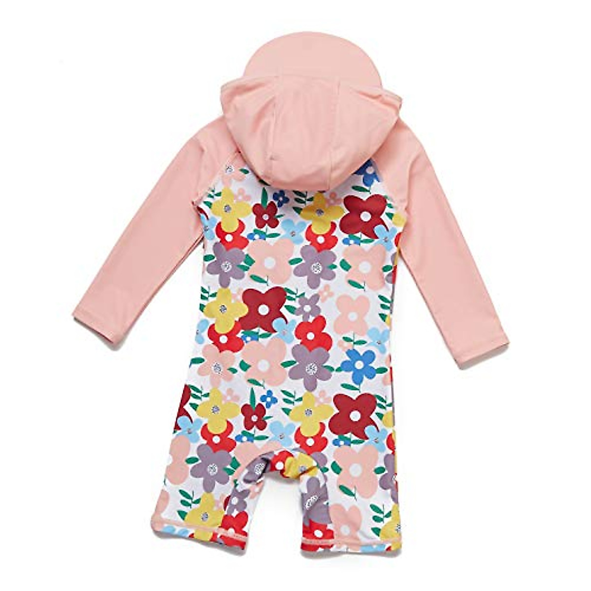 BONVERANO Baby/Toddler Girl's Hooded Swimsuit UPF 50+ Sun Protection L/S One Piece Zip Sunsuit (Pink Flower, 6-9mos)