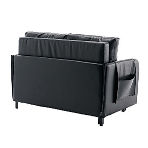 Lin-Utrend 46" Convertible Sleeper Sofa Bed, Modern Loveseat Couch with Pull Out Bed, Small Love Seat Futon Sofa Bed with Headboard, 2 Pillows Side Pockets for Living Room Apartment (Black)