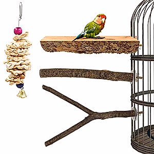 3 Pack Apple Wood Bird Perch for Cage, Natural Wooden Parrot Perch Stand Platform Exercise Climbing Paw Grinding Toy Playground Accessories for Parakeet, Conure, Cockatiel, Budgie, Lovebirds (H01)